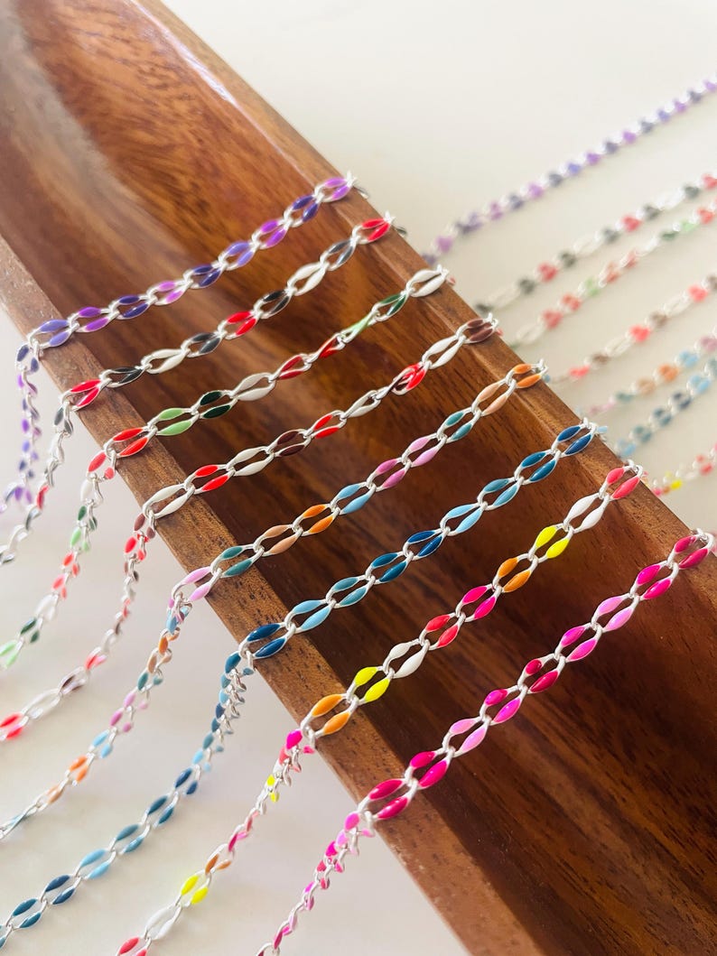 Enamel Chains by the Foot - Multicolor Silver for Permanent Jewelry ...