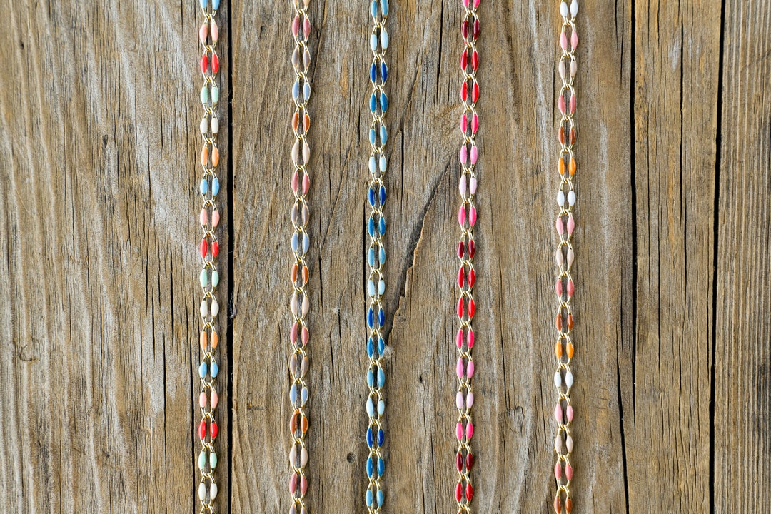 Enamel Chains by the Foot - Multicolor 18k Gold for Permanent Jewelry ...