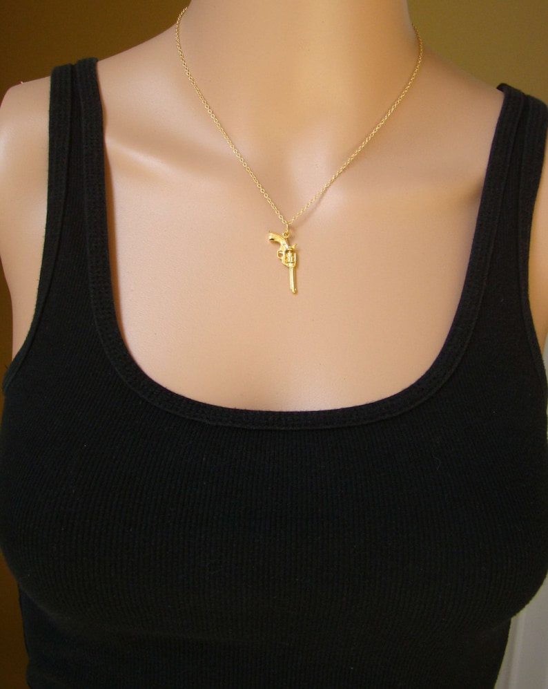 Gold Gun Necklace Gun Charm Necklace Revolver Pendant - Etsy
