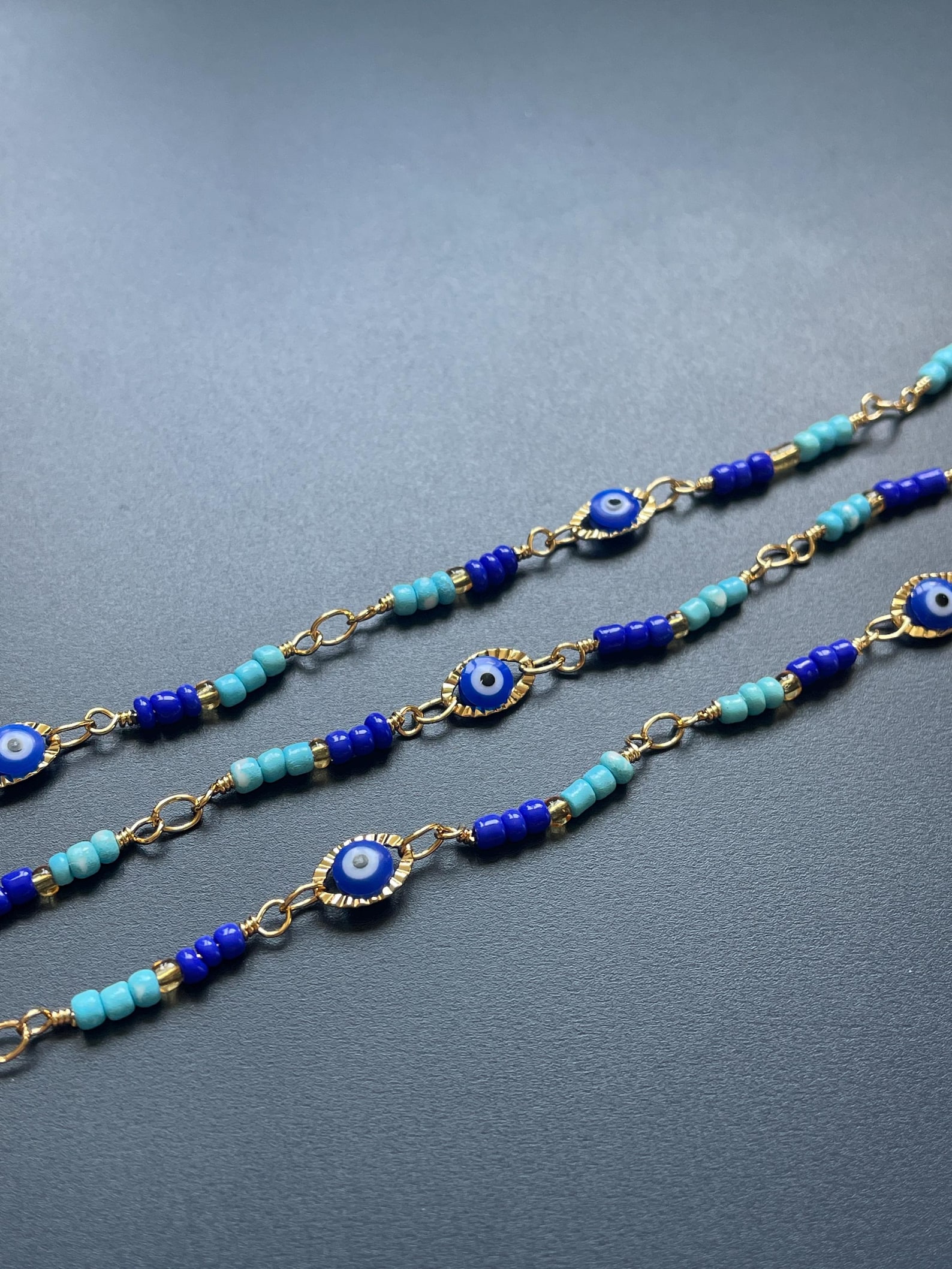 18k Gold Blue Enamel Evil Eye Chain - Beaded Jewelry Making - Etsy