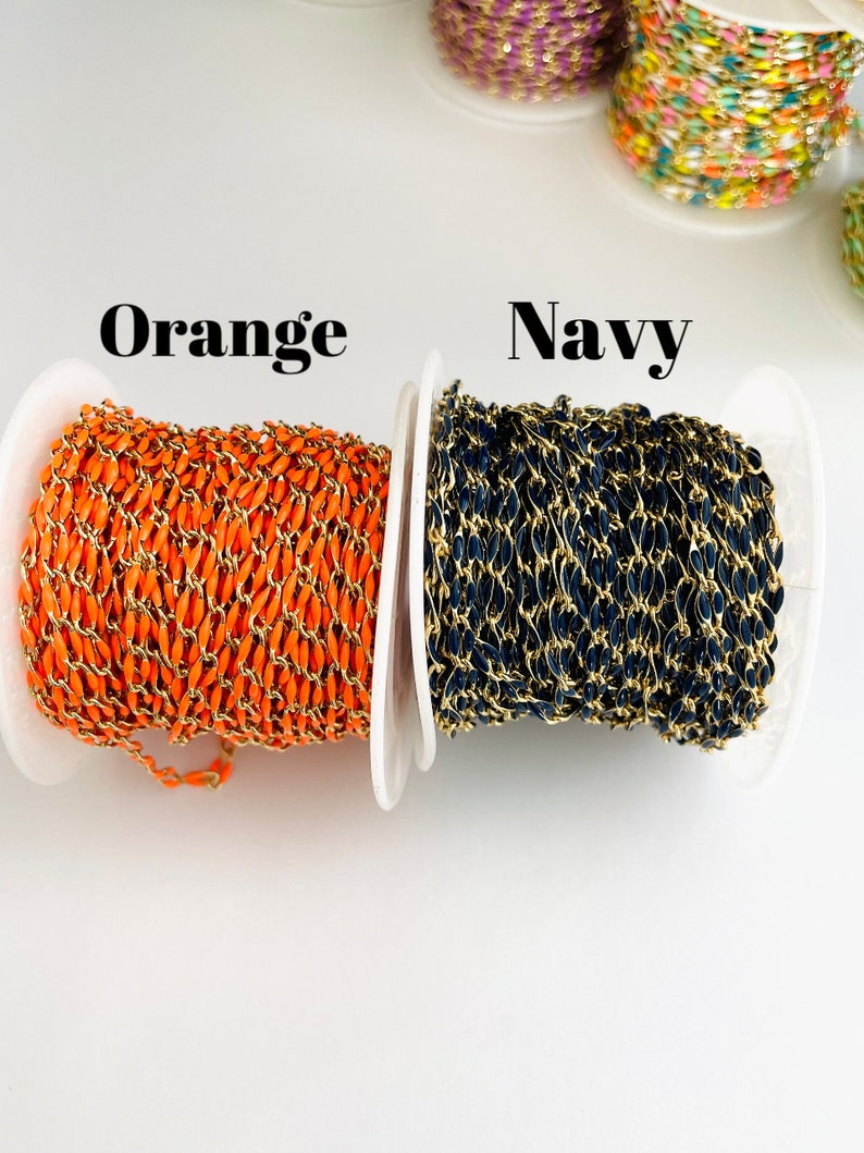 Multi-color Enamel Chains on Spool by the Foot - 18k Gold, Navy, Black ...