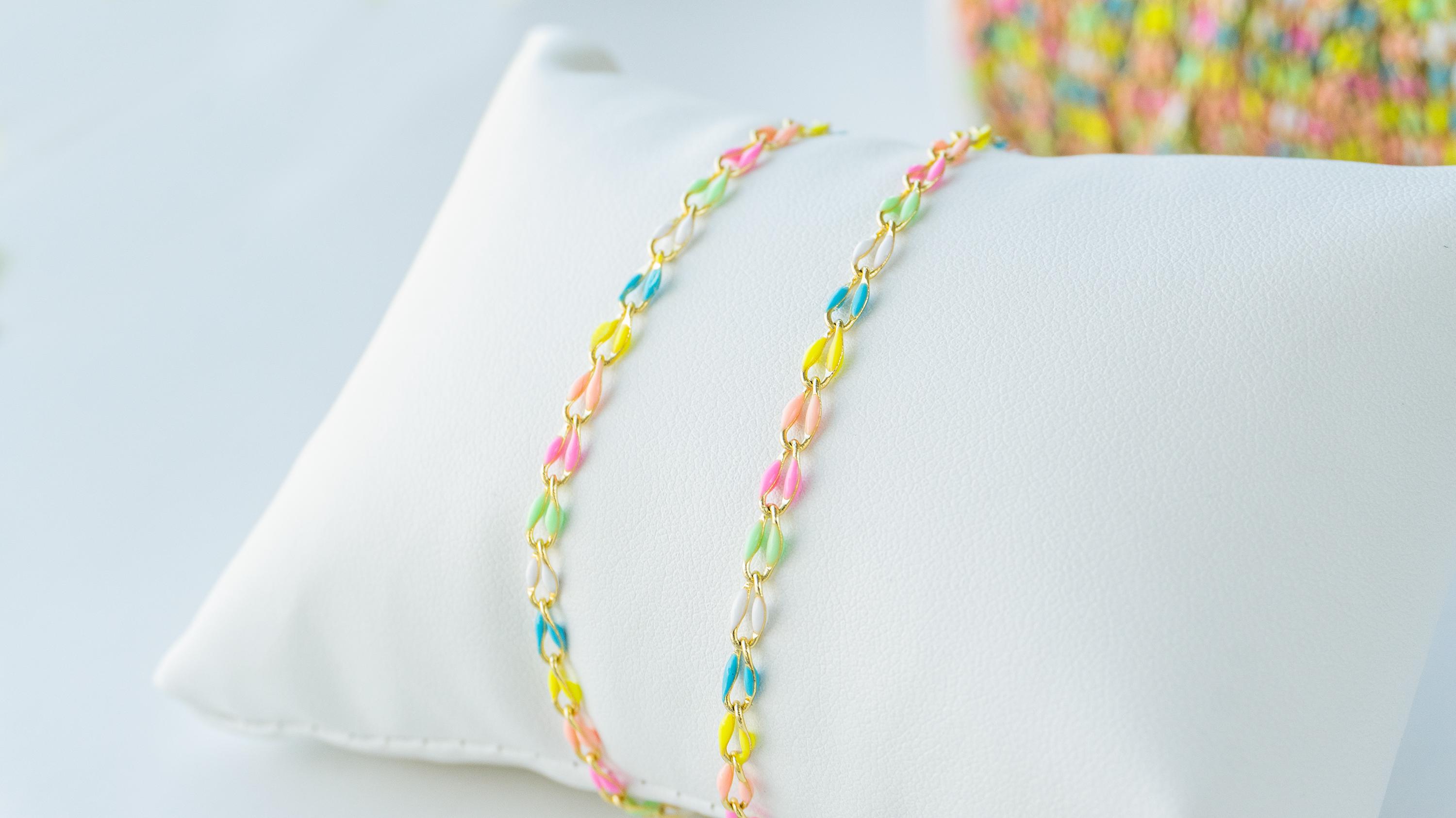 Enamel Chains - Pastel 18k Gold Multi Color - Wholesale Bulk Chain on ...