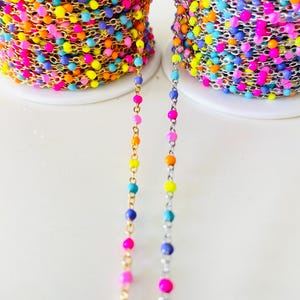 Enamel Ball Chains Neon - Satellite Bead Cable Chain Silver 18k Gold ...