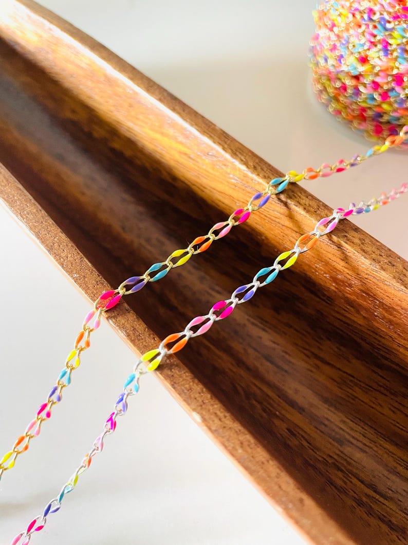 Neon Enamel Cable Chain – 18k Gold & Silver Finished, Permanent Jewelry ...