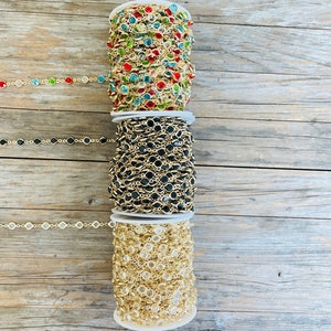 Crystal Bead Chain - Gold Black Clear Multi Colored Crystal Beads ...