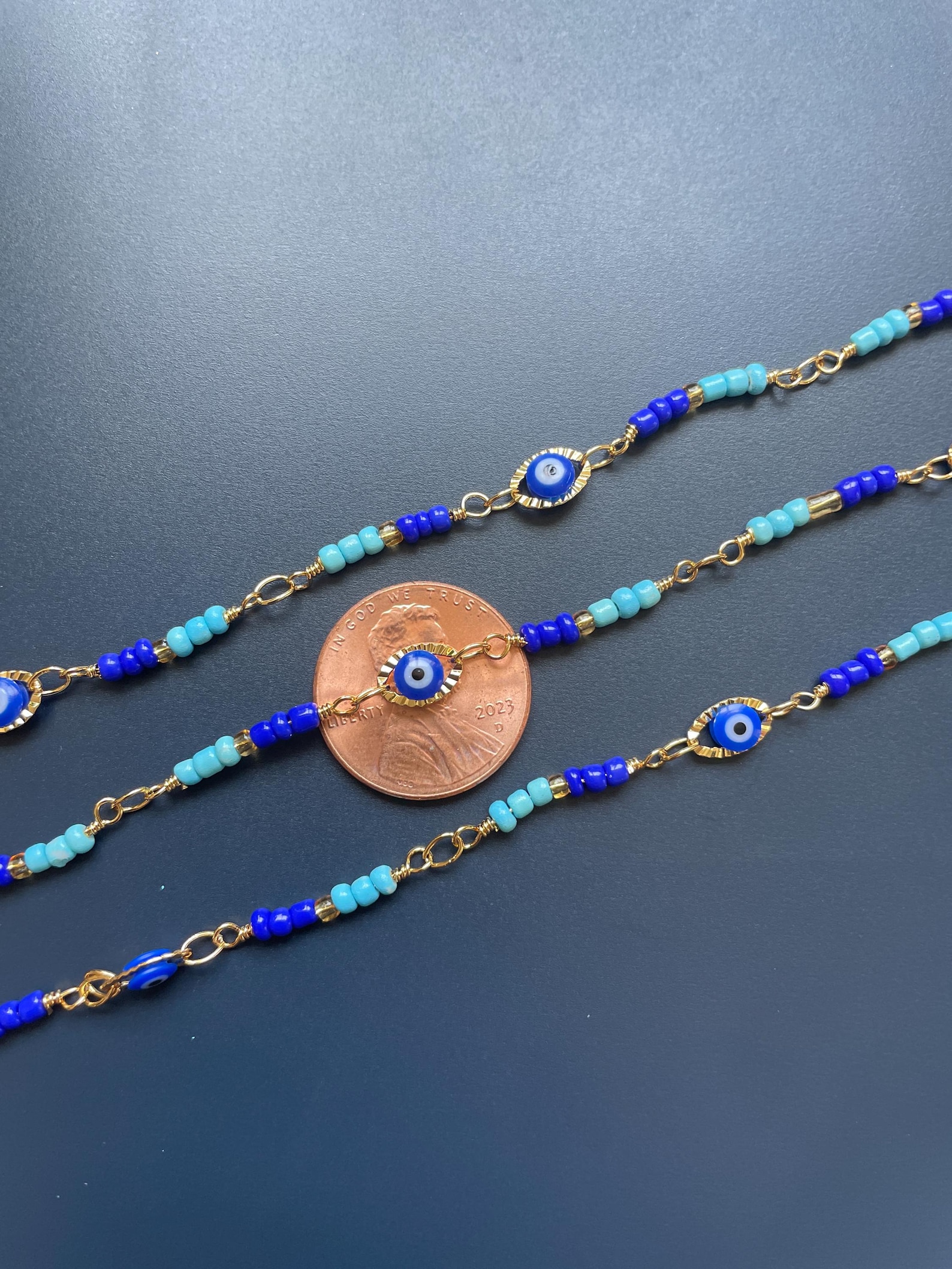 18k Gold Blue Enamel Evil Eye Chain - Beaded Jewelry Making - Etsy
