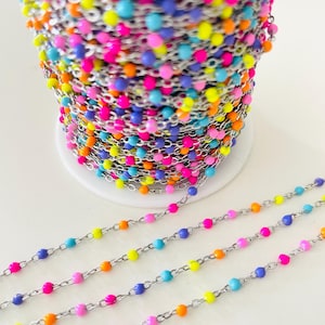 Enamel Ball Chains Neon - Satellite Bead Cable Chain Silver 18k Gold ...
