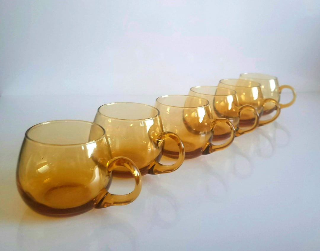 Vintage Amber Glass Punch Cups, Set of 6, Retro Barware - Etsy