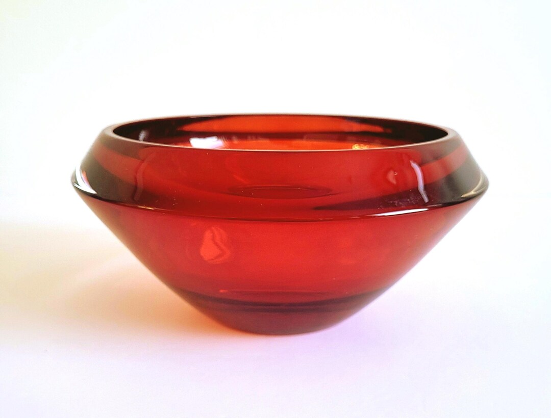 Vintage Teleflora Ruby Red Art Glass Bowl, Heavy Mid-century Modern ...