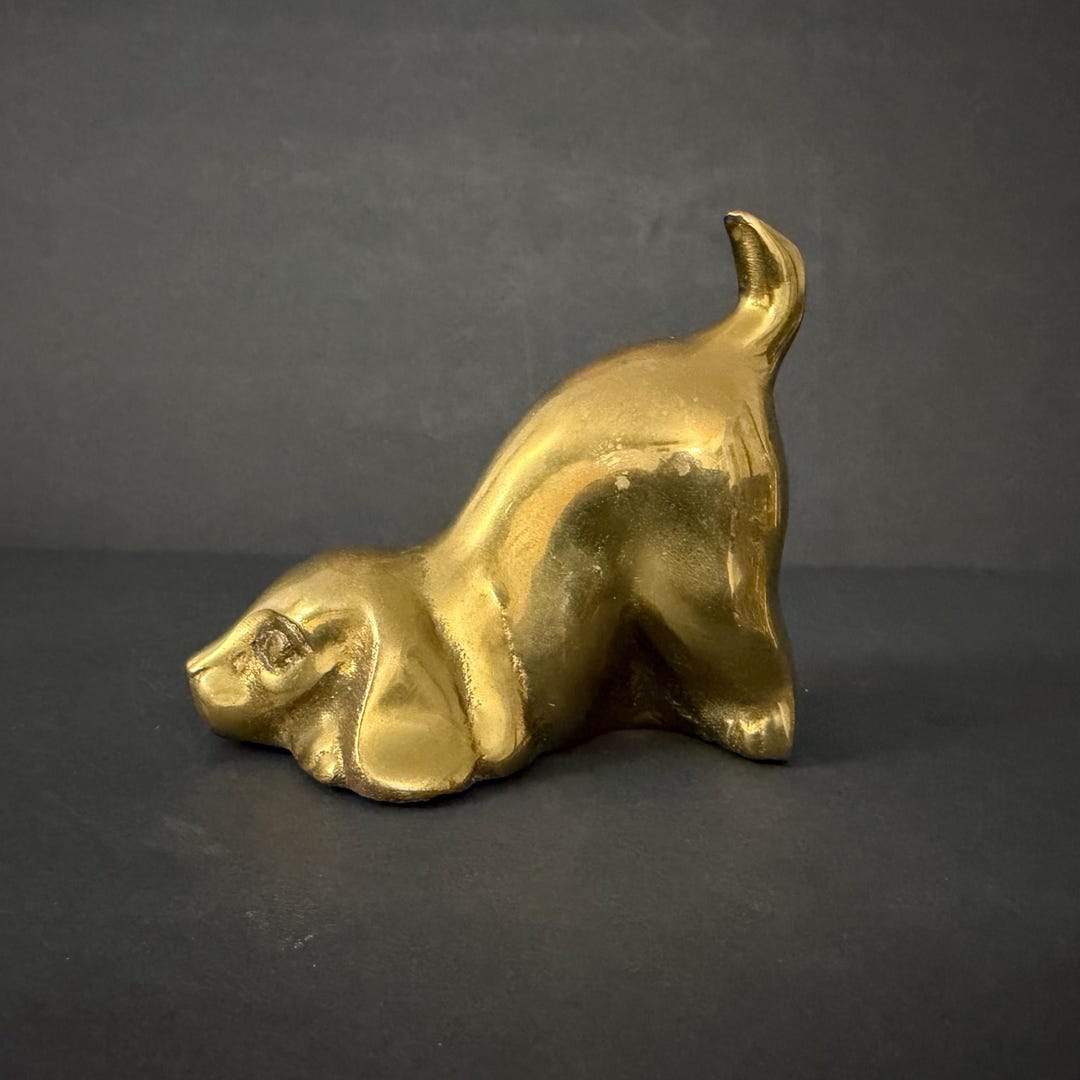 Rare Vintage Solid Brass Puppy Figurine, Art Deco Spaniel Dachshund ...