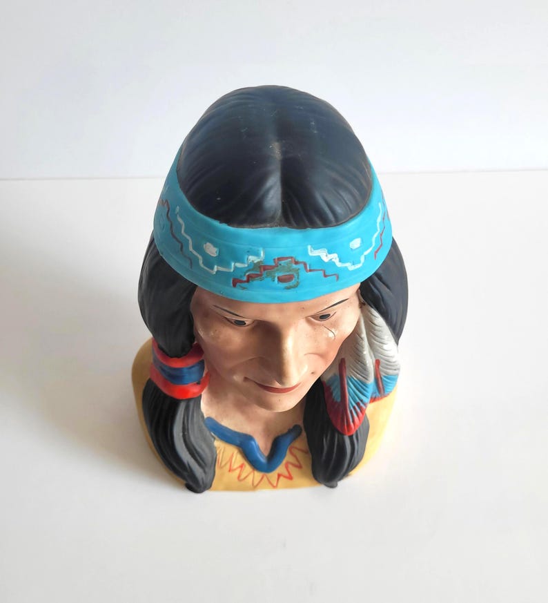 Vintage Native American Woman Bust, Hand-painted Ceramic Statue ...