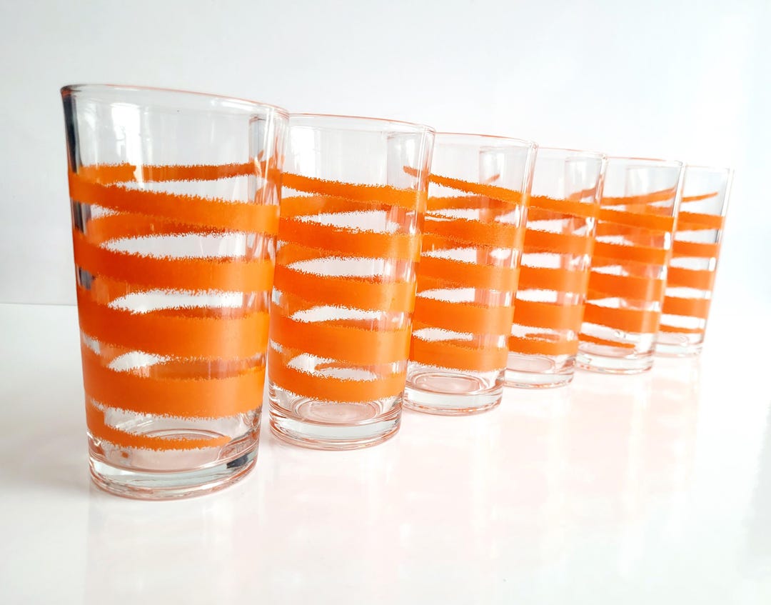 Vintage Libbey Fiesta Orange Swirl Drinking Glasses, Mid-century Modern ...