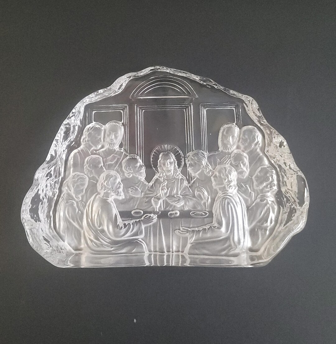 Vintage Crystal Last Supper Figurine, Religious Art Glass Paperweight ...