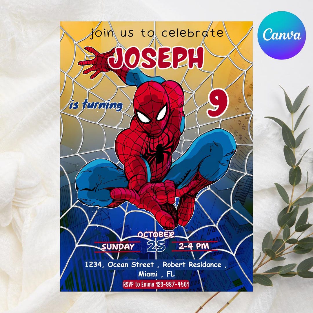 Spiderman Birthday Invitation, Spider-man Invitation, Spiderman Party ...