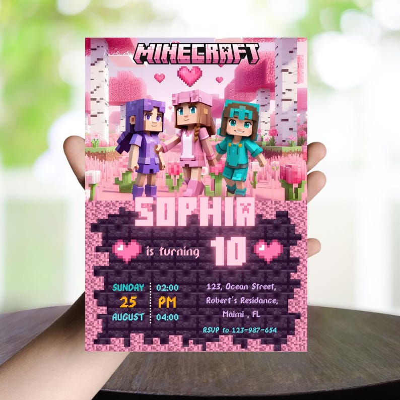 Minecraft Birthday Invitation, Minecrafter Invitation, Girl Minecraft ...