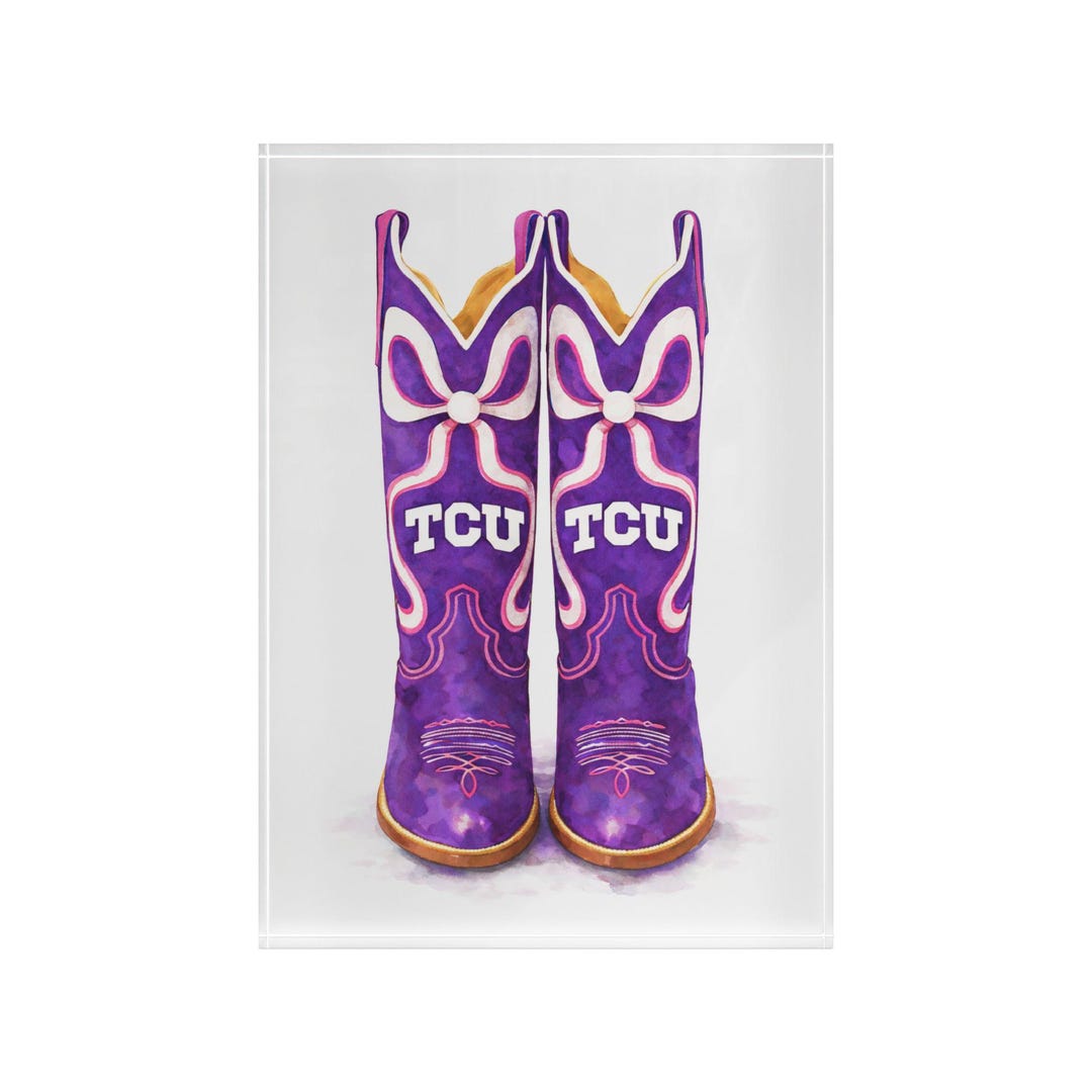 TCU Boots and Bows Acrylic Art Block - Horned Frogs Spirit College or ...