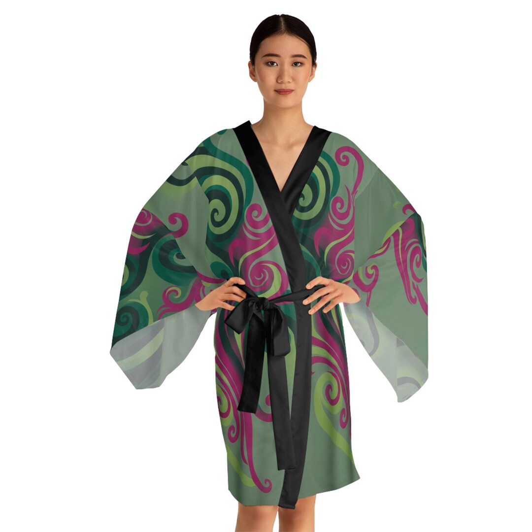 Green Swirl Floral Pattern Kimono Robe | All-over Print - Etsy UK
