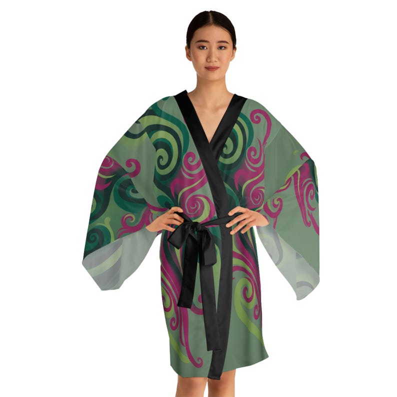 Green Swirl Floral Pattern Kimono Robe | All-over Print - Etsy UK