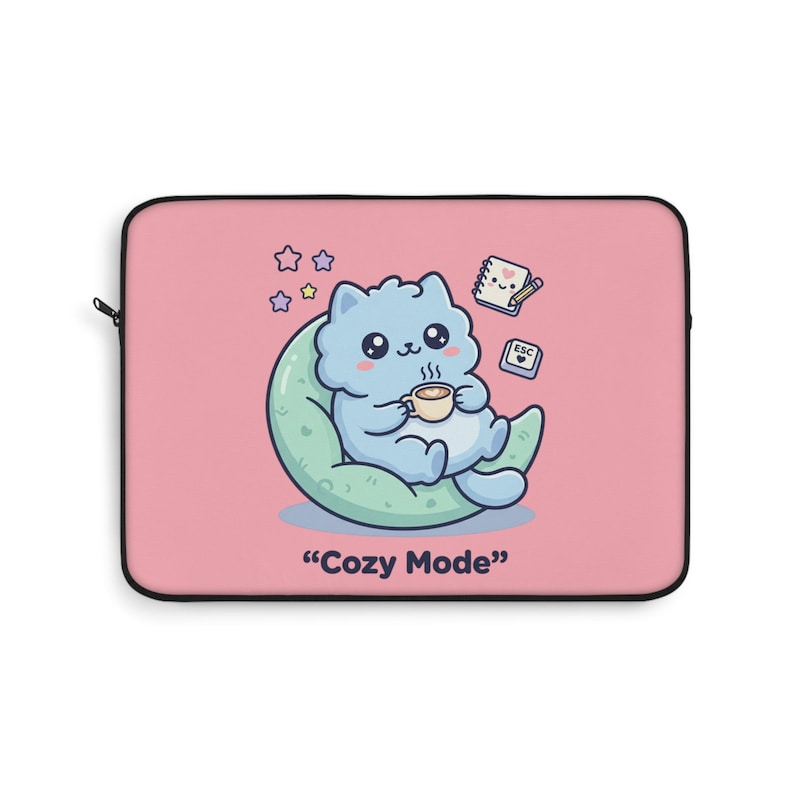 Kawaii Cat Laptop Sleeve | Cozy Kitten, Pastel Pink Illustration - Etsy