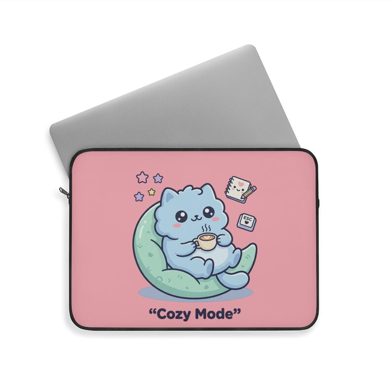 Kawaii Cat Laptop Sleeve | Cozy Kitten, Pastel Pink Illustration - Etsy