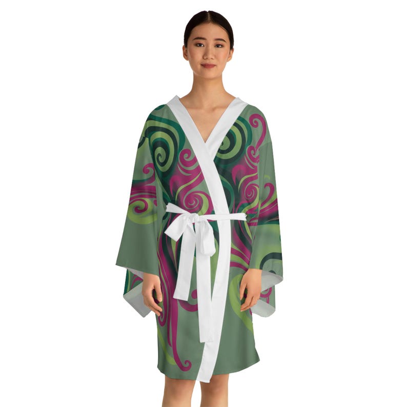 Green Swirl Floral Pattern Kimono Robe | All-over Print - Etsy UK