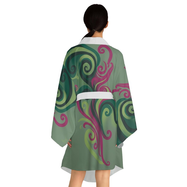 Green Swirl Floral Pattern Kimono Robe | All-over Print - Etsy UK