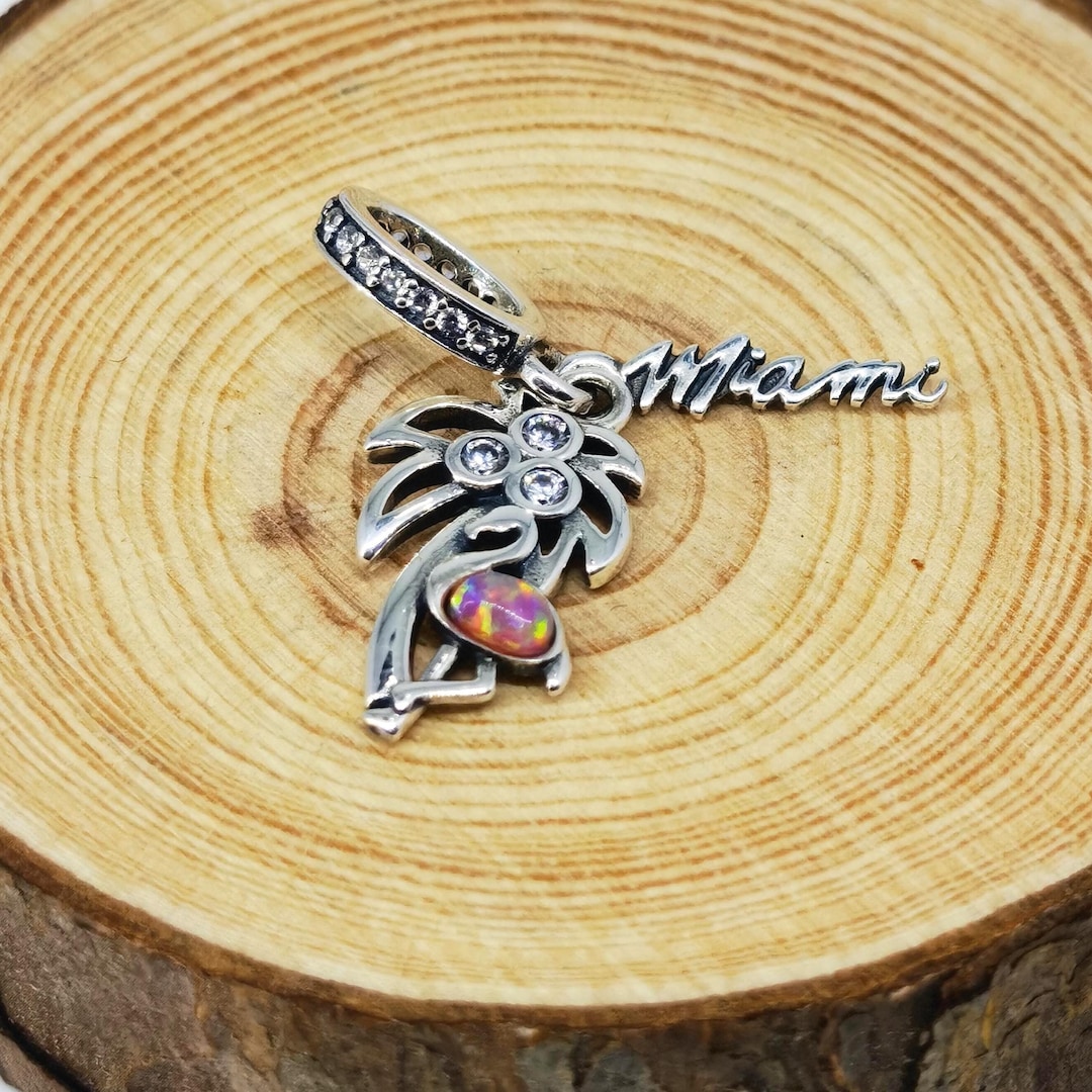 Sterling Silver Miami Palm Tree & Flamingo Pandora Charm - Etsy
