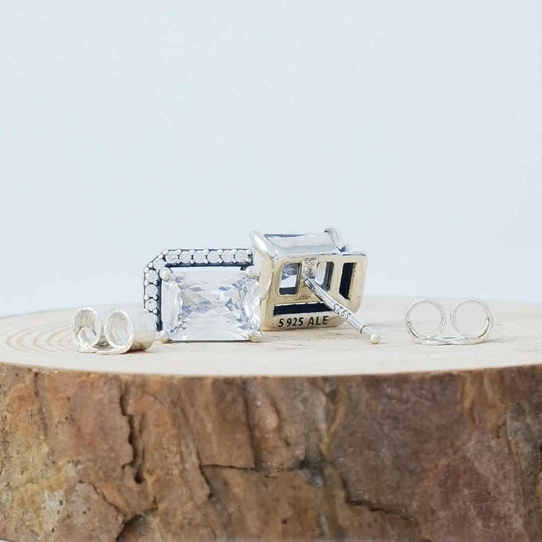 S925 Pure Silver Simple and Classic Rectangular Pandora Jewelry Stud ...