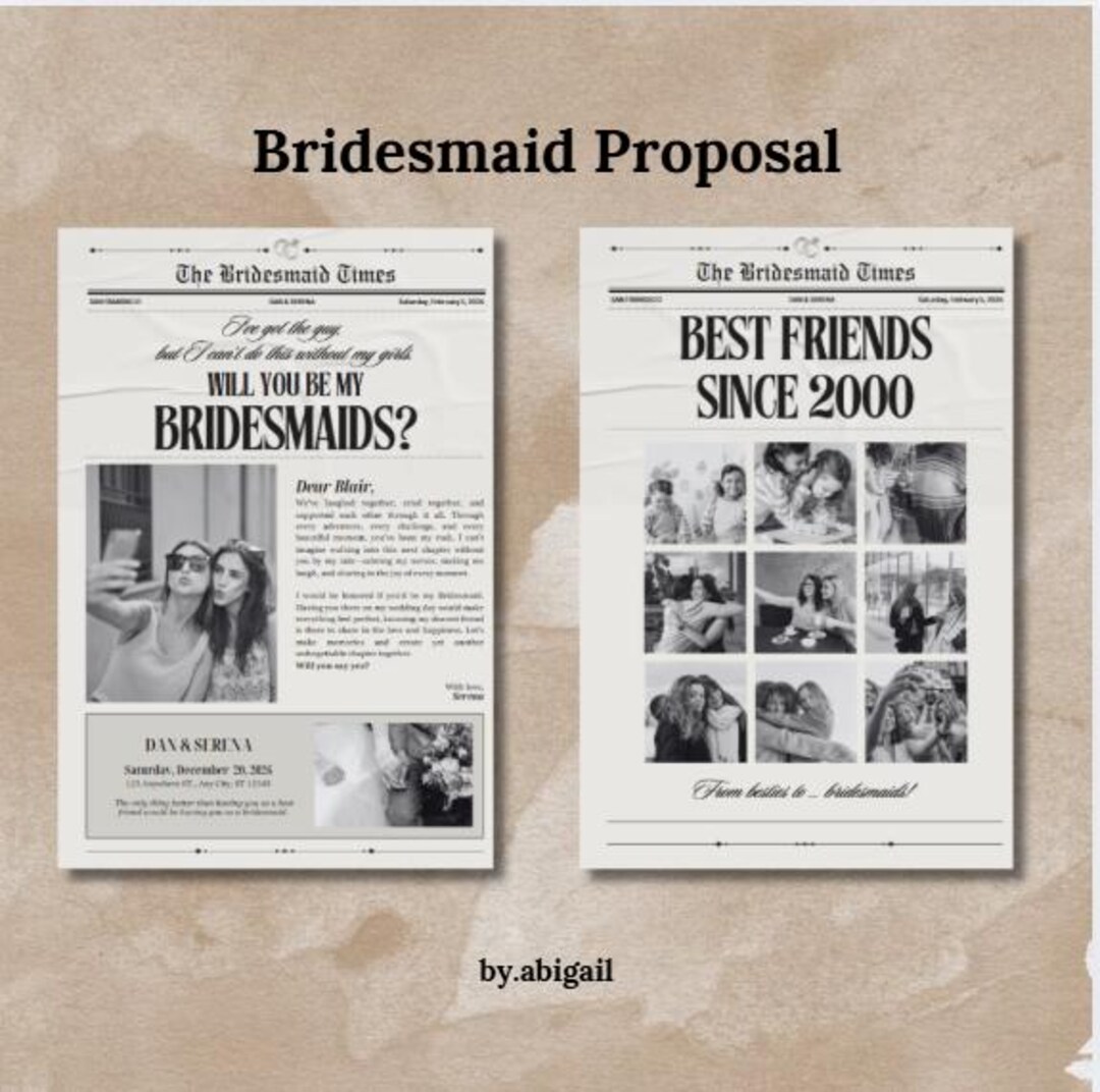 Minimalist Newspaper Black and White Bridesmaid Proposal Template - Etsy
