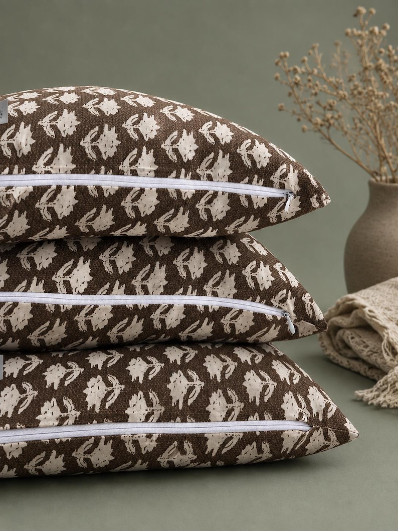 Handmade Buckwheat Pillow: Opal Brown Floral Cotton Cover - Etsy