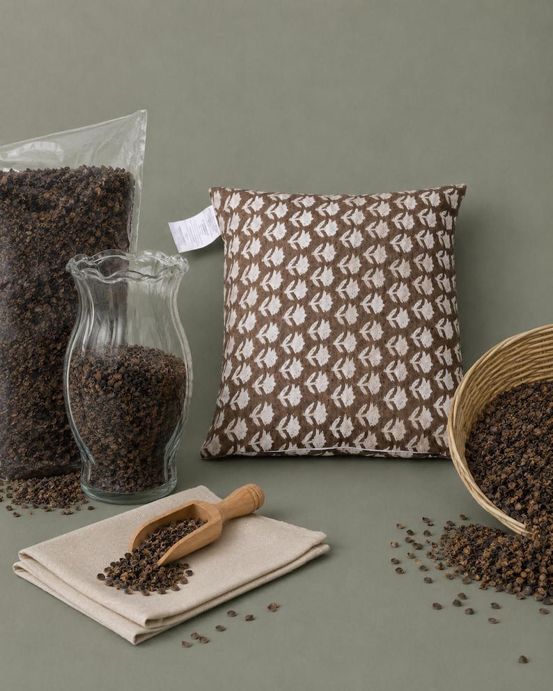 Handmade Buckwheat Pillow: Opal Brown Floral Cotton Cover - Etsy