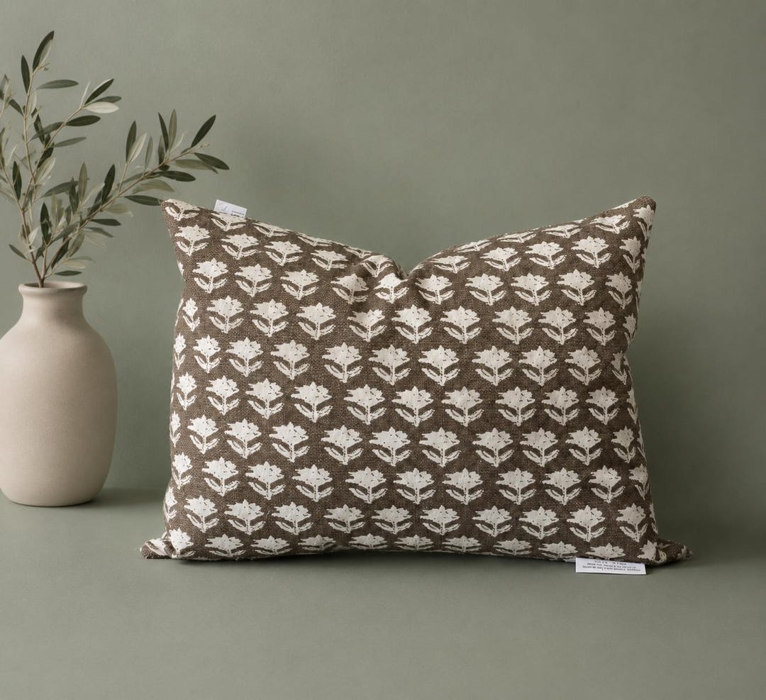 Handmade Buckwheat Pillow: Opal Brown Floral Cotton Cover - Etsy