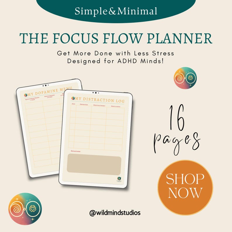 The Focus Flow ADHD Planner | Printable Daily, Weekly, Habit, Dopamine & Reflection Pages ...