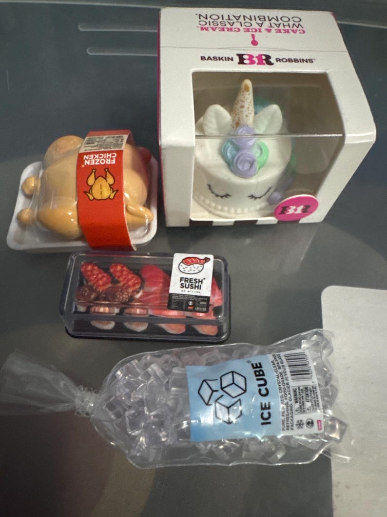 Miniverse Fill the Fridge RARES!!!!! Ice, Eggs, Sushi, BR Unicorn Cake ...