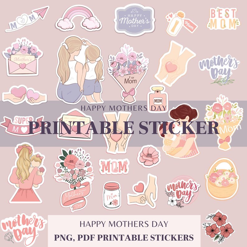 Boho Mama Stickers SVG Bundle: Retro Mom Quotes (25+ Printable Stickers ...