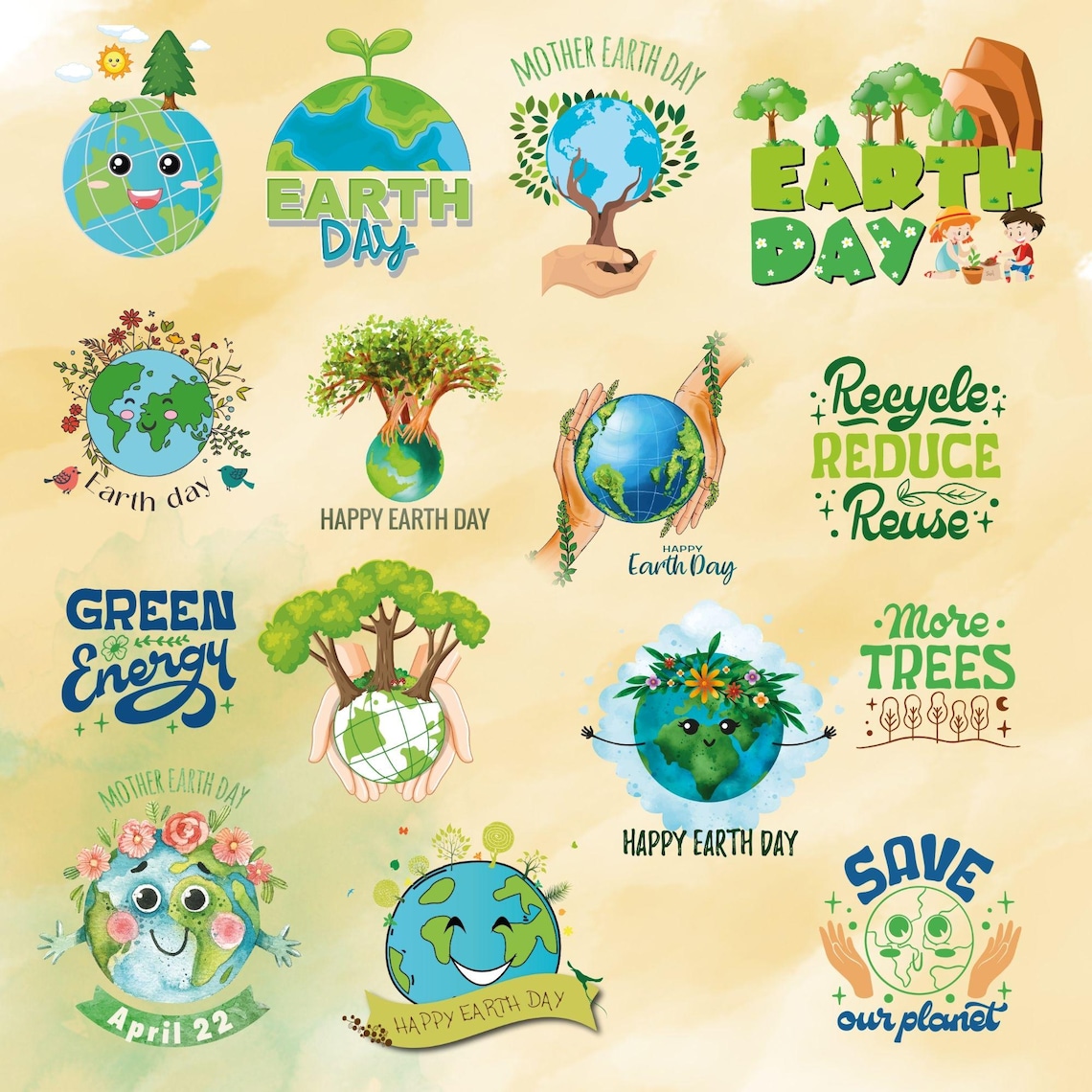 Watercolor Earth Day Clipart / Environmental Awareness Images /earth ...