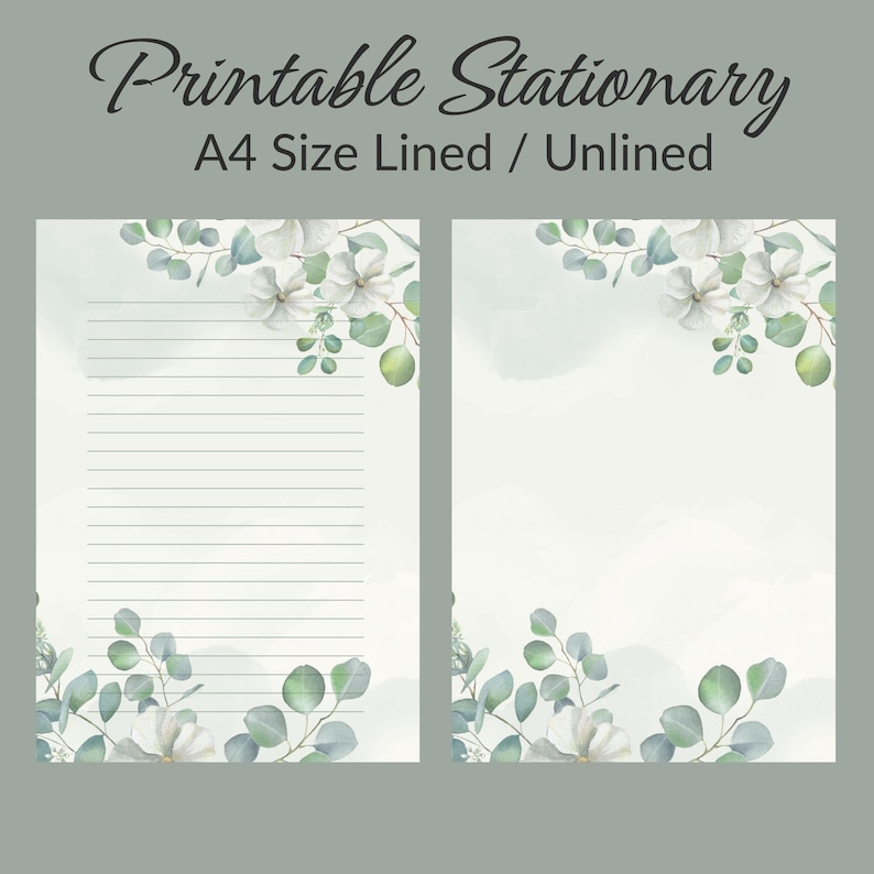 Floral Writing Paper: Printable A4 Stationery Set (digital Download) - Etsy