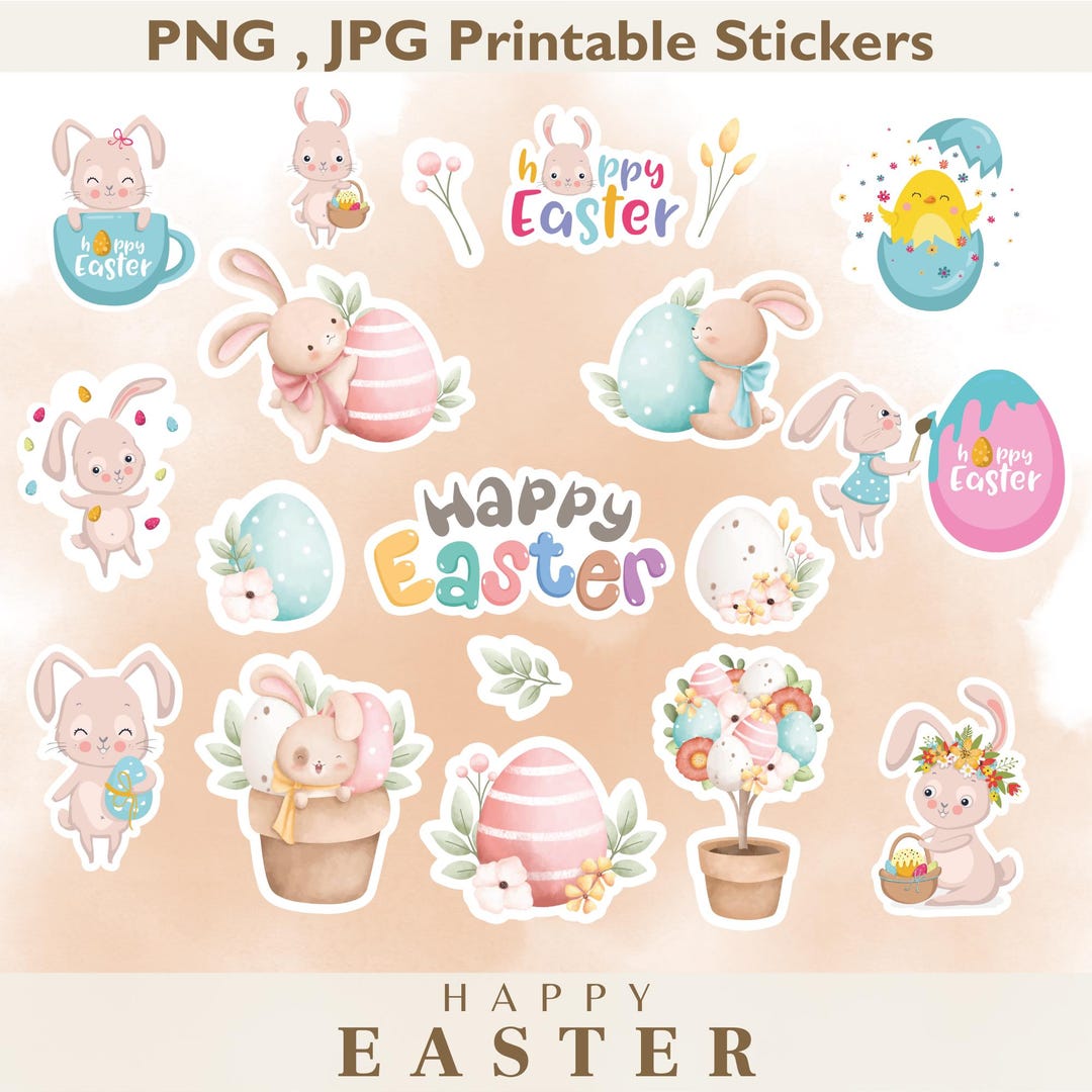 Easter Stickers Cliparts | Bunny & Eggs PNG Bundle | 300 DPI ...