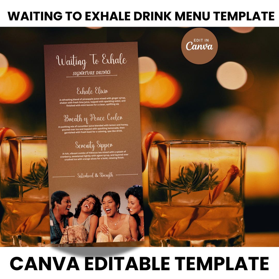 Waiting to Exhale Drink Menu: 90's Theme Girls Night Canva Templates - Etsy