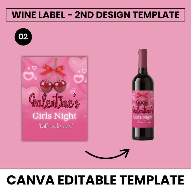 Editable Galentine's Day Wine Labels, Girls Night Party Decor (canva ...