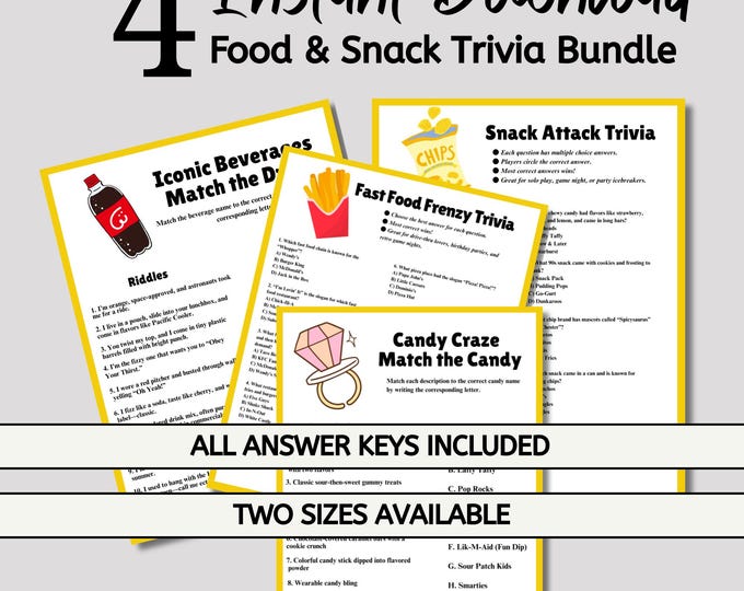 50 Printable POPULAR SNACKS Picture Quiz, Picture Trivia, Party Game ...