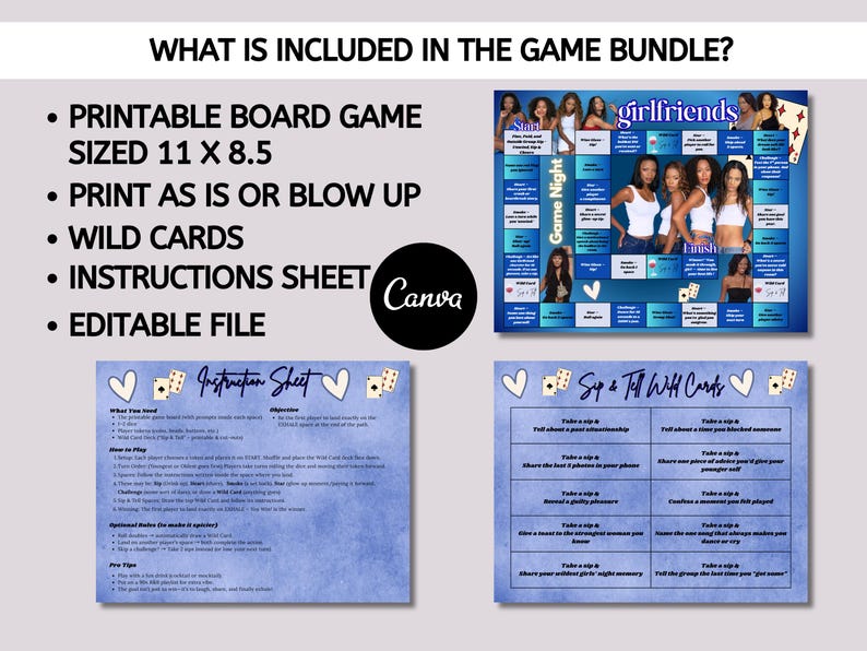 Girls Night Game Board | Fun Printable Party Game for Bachelorette ...