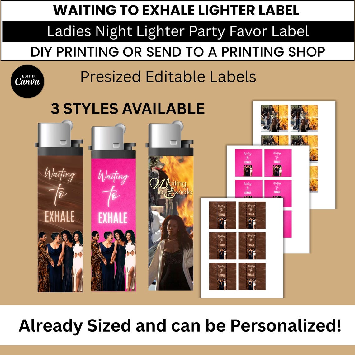 Editable Waiting to Exhale Lighter Label | Party Favor Labels | Girl's ...