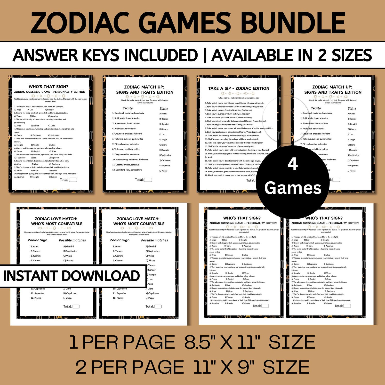 Astrology Party Game Bundle: Zodiac Trivia, Love Match (printable Games ...