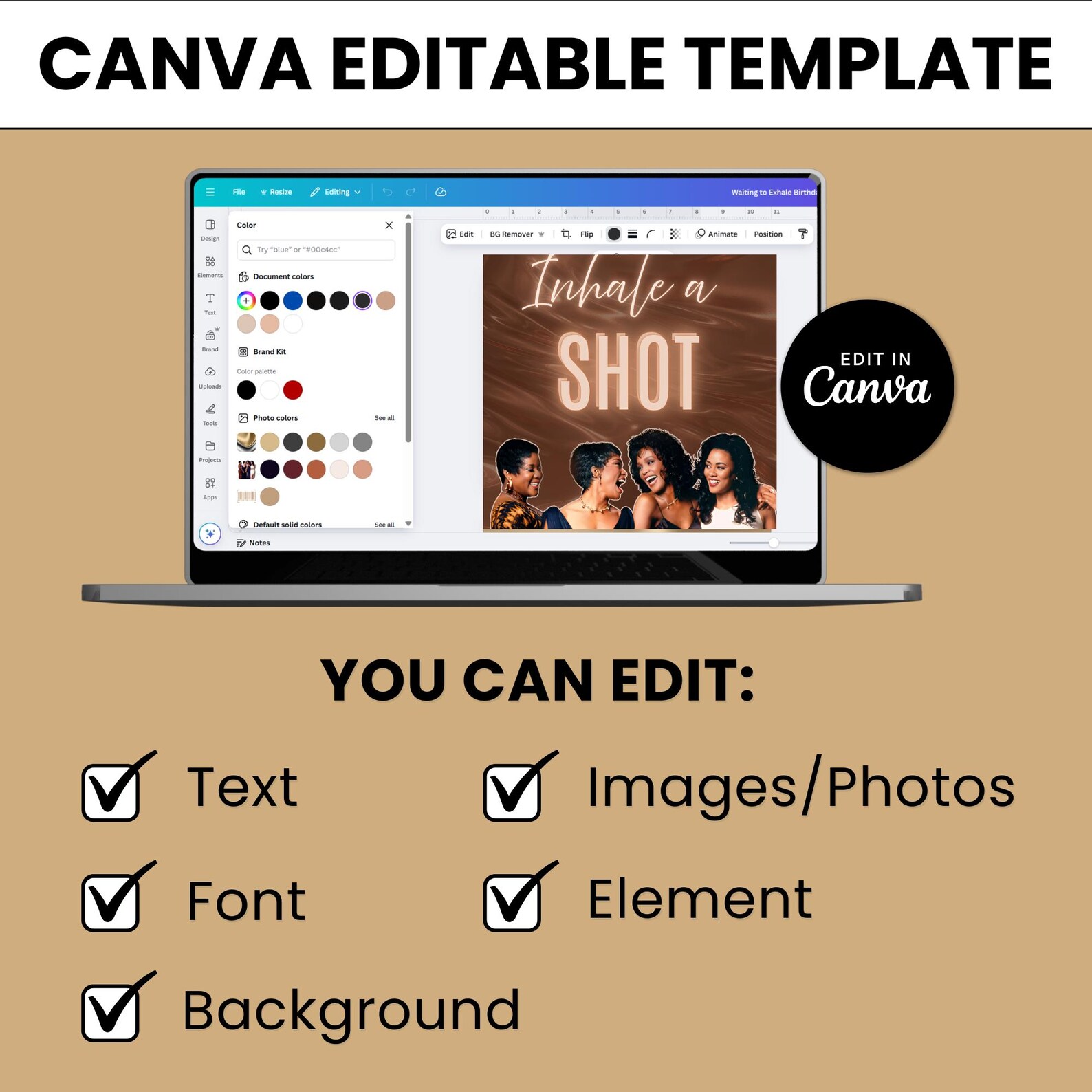 Waiting to Exhale Gift Bag Label, Let's Inhale a Shot: Editable Canva ...