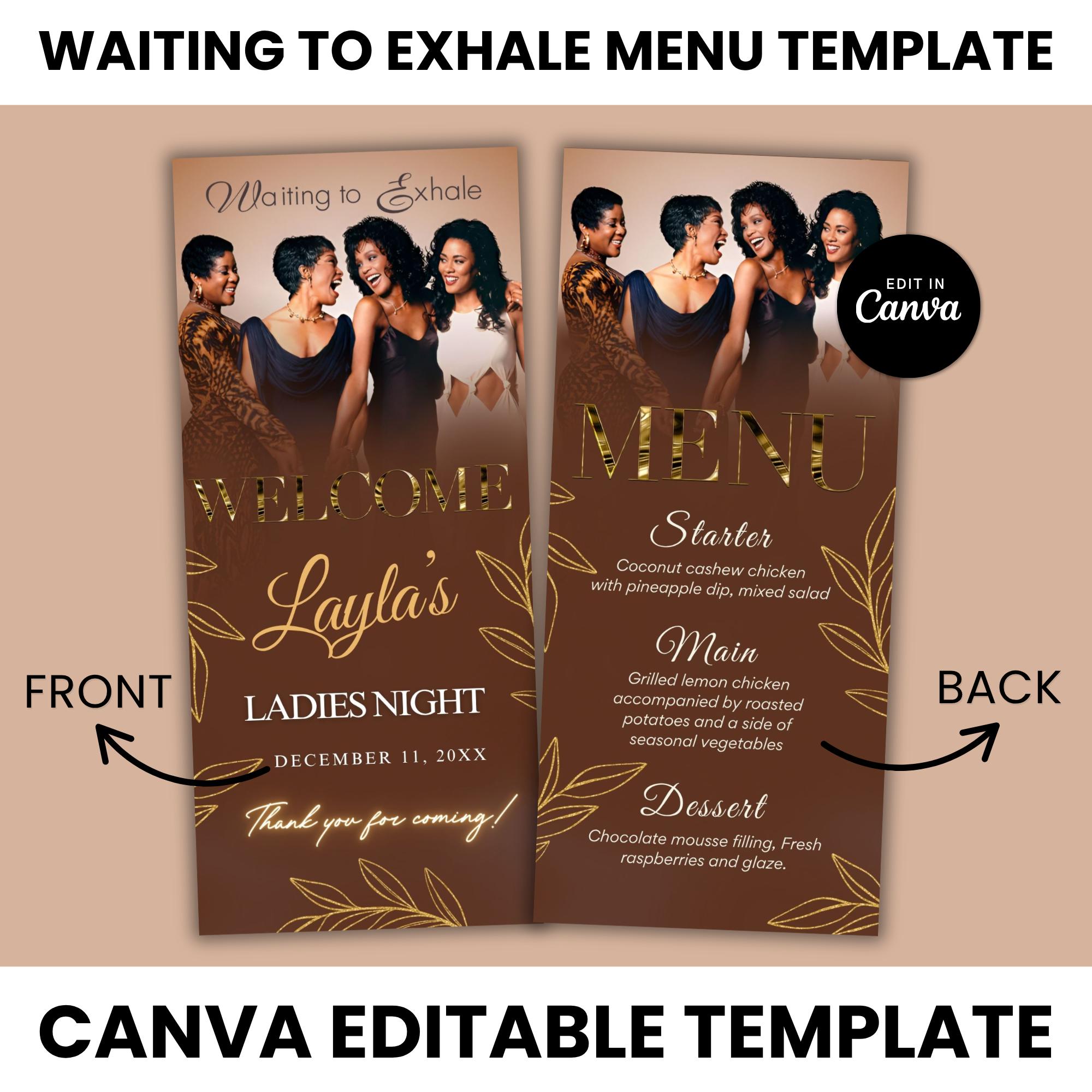 Waiting to Exhale Food Menu: Ladies Night Iconic Movie, Canva Template ...