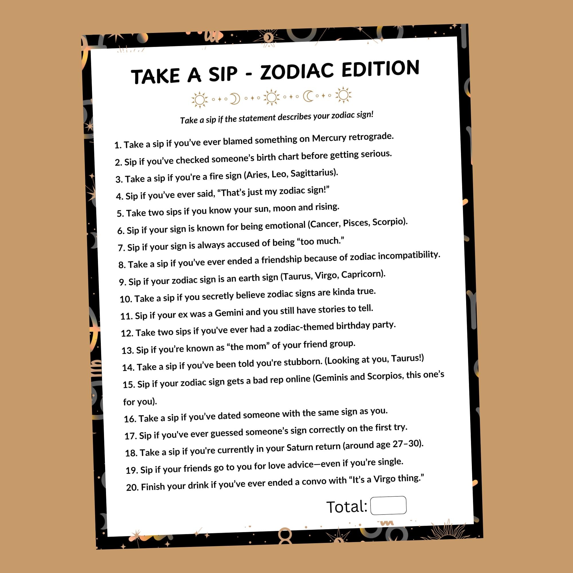Astrology Party Game Bundle: Zodiac Trivia, Love Match (printable Games ...