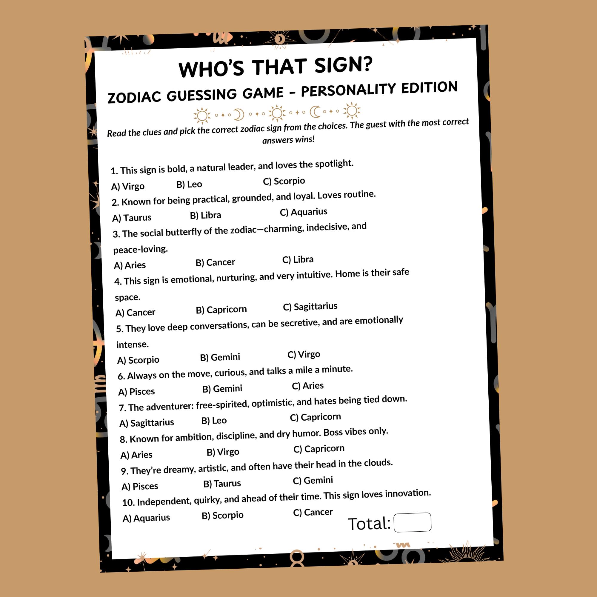 Astrology Party Game Bundle: Zodiac Trivia, Love Match (printable Games ...