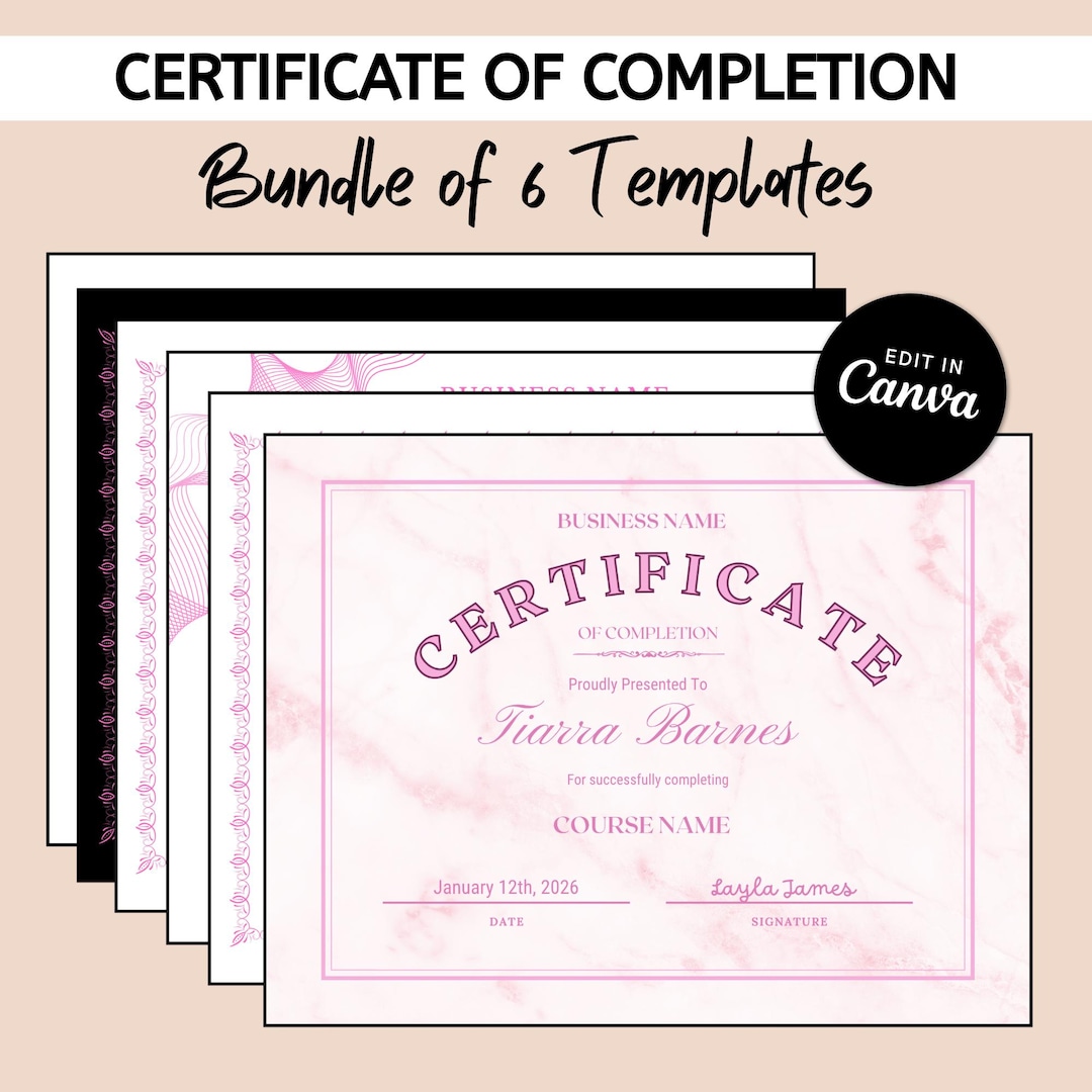 Editable Certificate of Completion Template: Pink, Lash & Beauty Canva ...