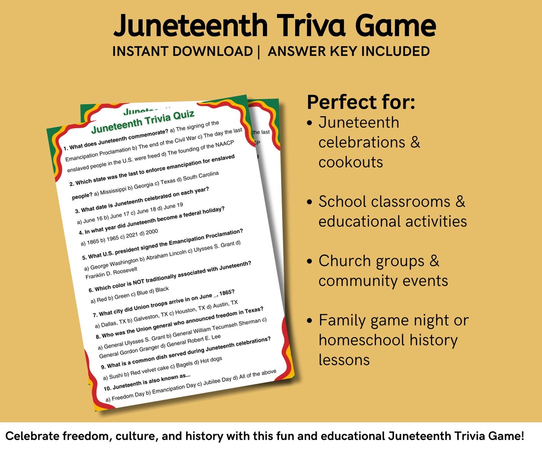 Juneteenth Trivia Game: Black History Quiz (printable PDF) - Etsy UK